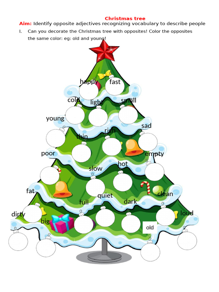 Christmas Tree Opposite Adjectives Activity | PDF
