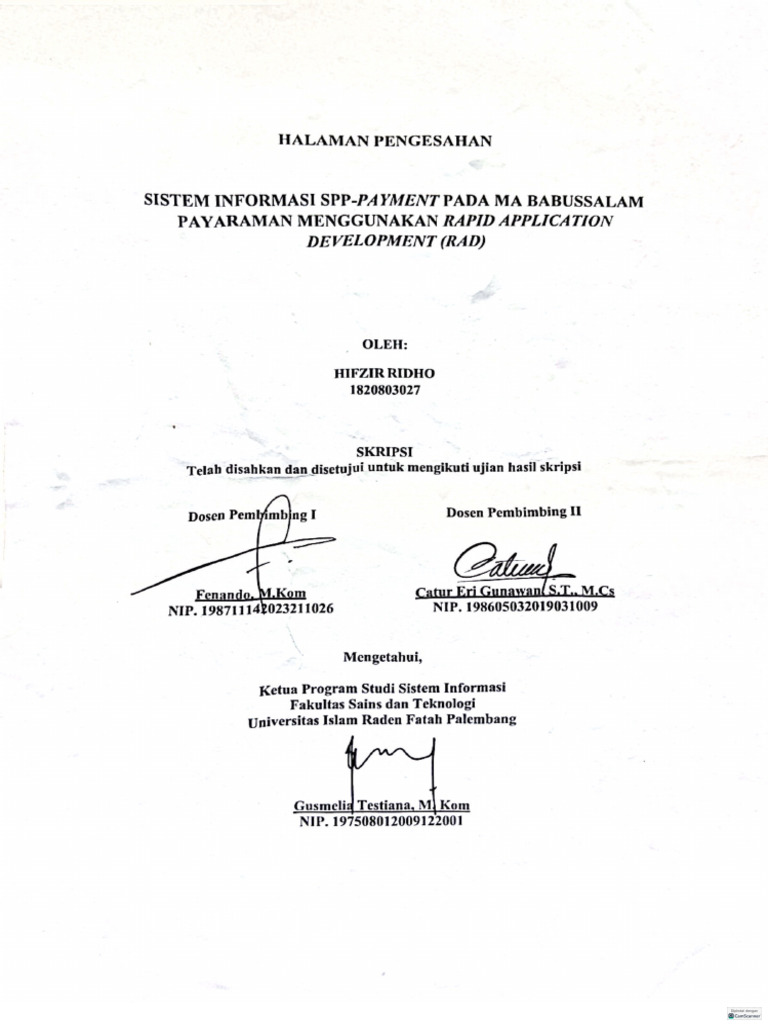 Halaman Pengesahan Semhas | PDF