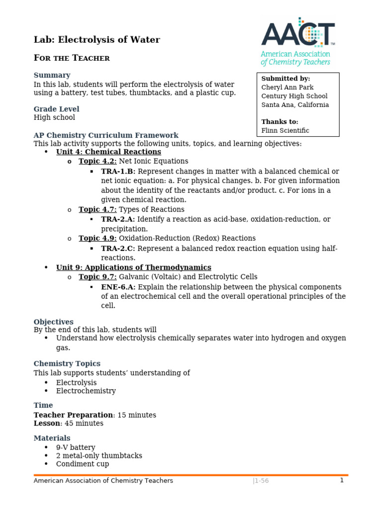Lab Electrolysis | PDF | Anode | Ion