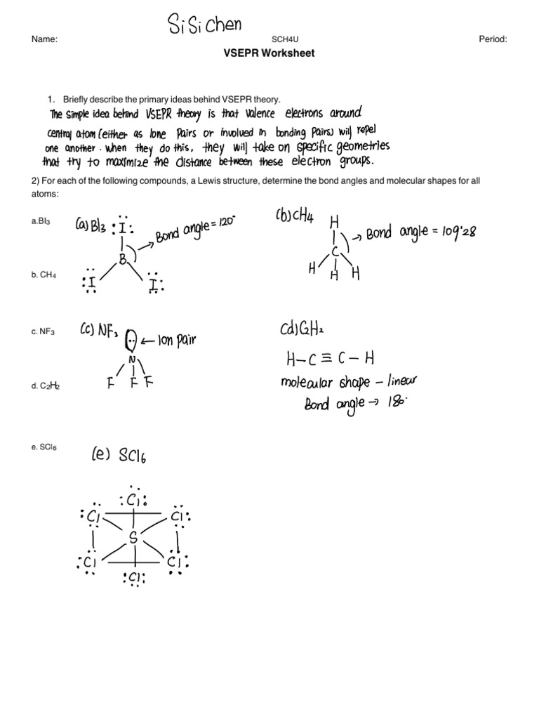 Unit 2 - Activity 8 - VSEPR Theory Worksheet | PDF