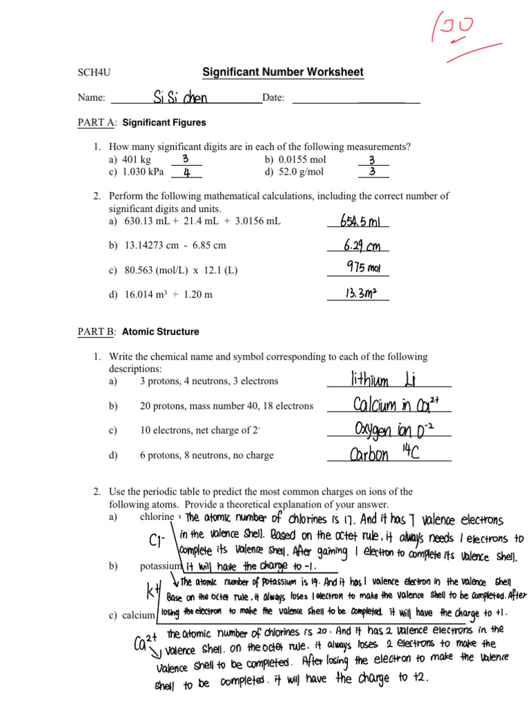 Unit 3 - Activity 6 - Significant Number Worksheet | PDF | Chemical Reactions | Valence (Chemistry)