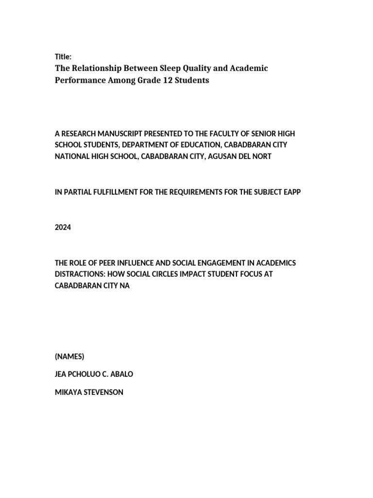 The Relationship Between Sleep Quality and Academic Performance Among Grade 12 Students | PDF ...