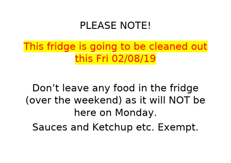 Fridge Clean Out Notice - 02/08/19 | PDF
