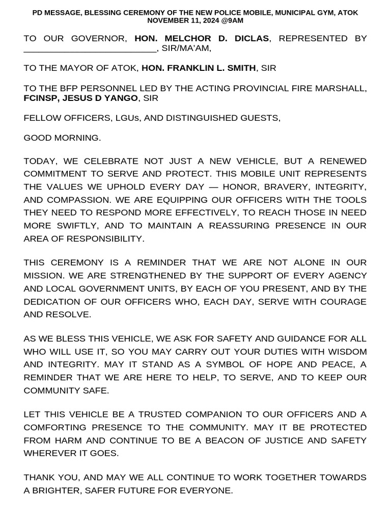 PD Message, Blessing Ceremony, Atok | PDF