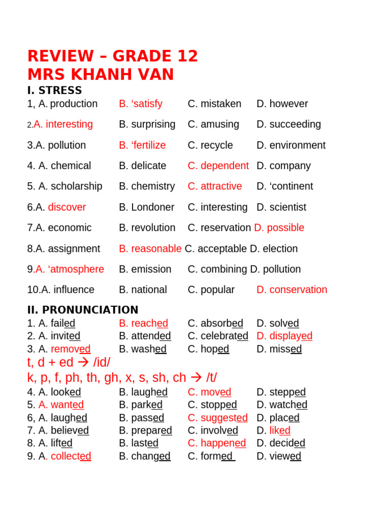 BT On Thi HK1 | PDF | Question | Word
