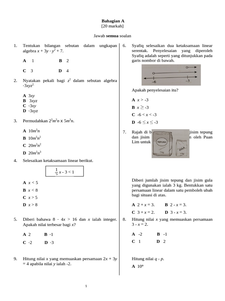Math Form 1 (UASA 2024) | PDF