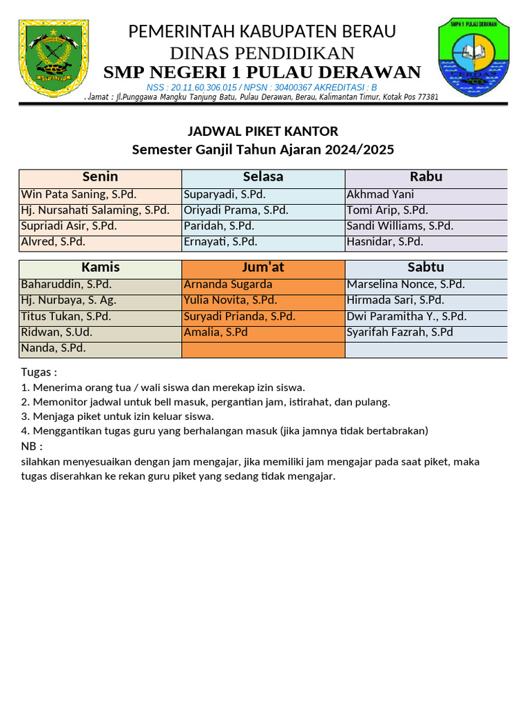 JAdwal PIket 2023-2024 | PDF