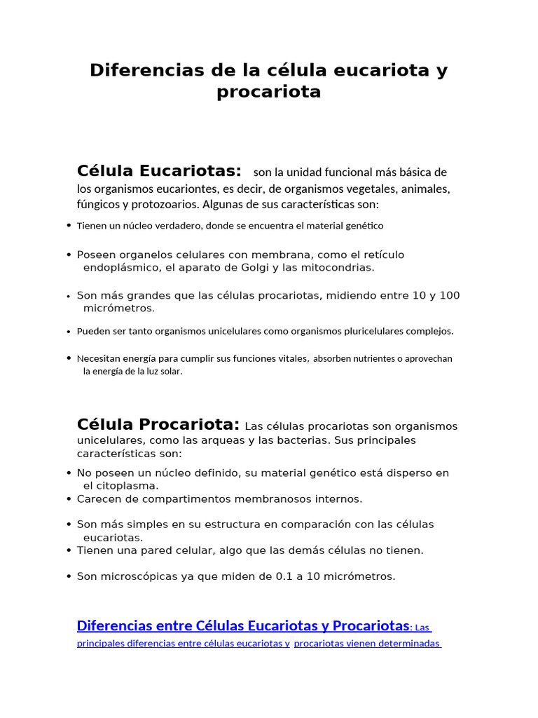 Diferencias de La Célula Eucariota y Procariota | PDF