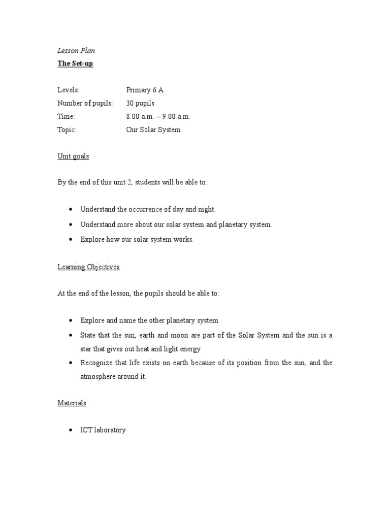 Lesson Plan (Our Solar System) | PDF | Solar System | Planets