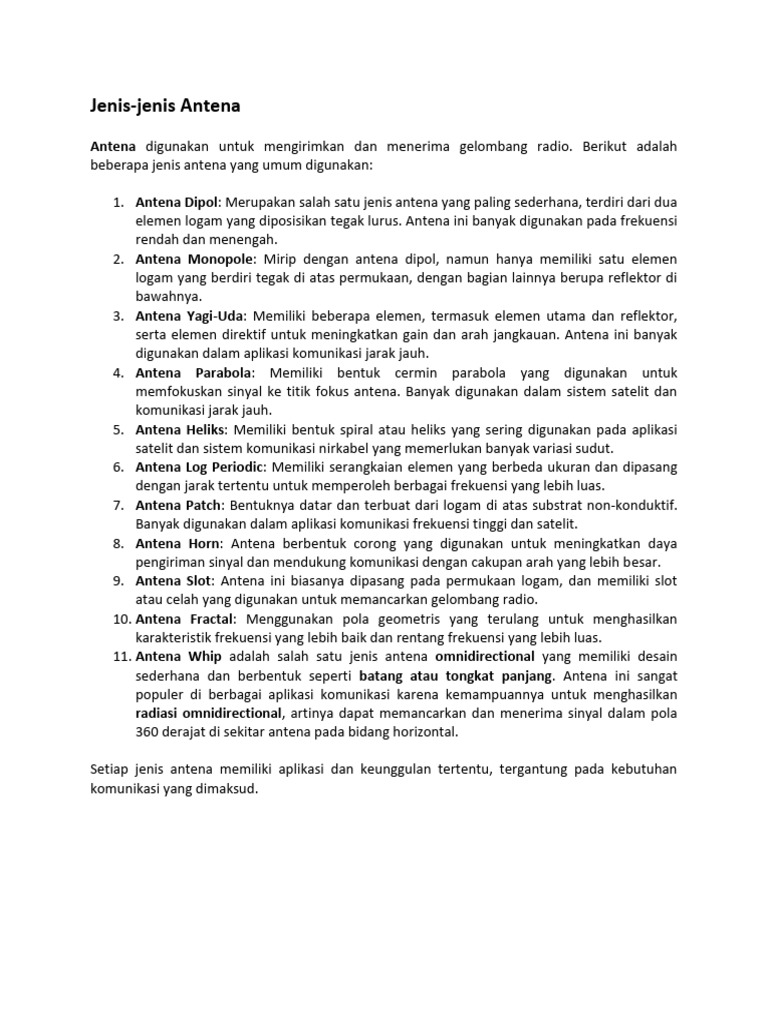 Jenis-Jenis Antena | PDF