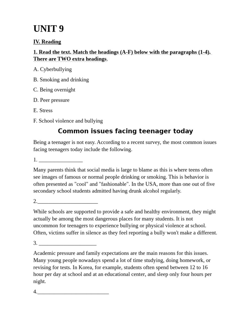 UNIT 9 New | PDF | Adolescence | Cyberbullying