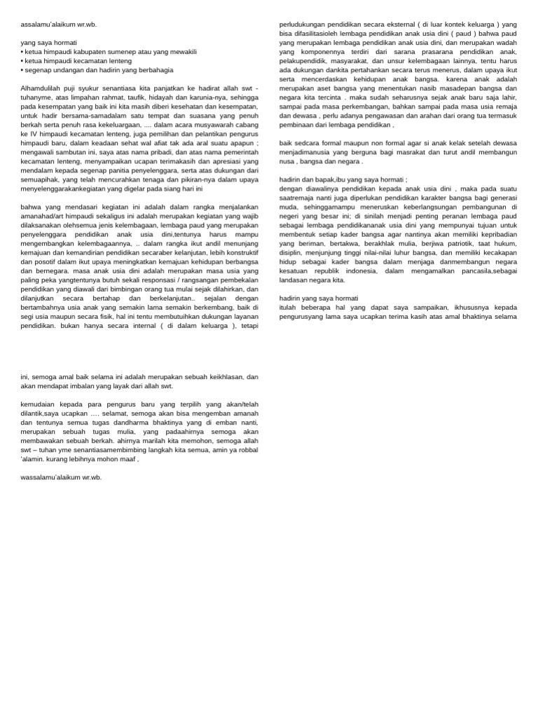 Sambutan Muscab Himpaudi | PDF