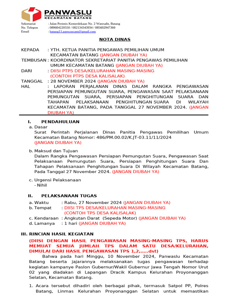Contoh Pembuatan Nota Dinas | PDF