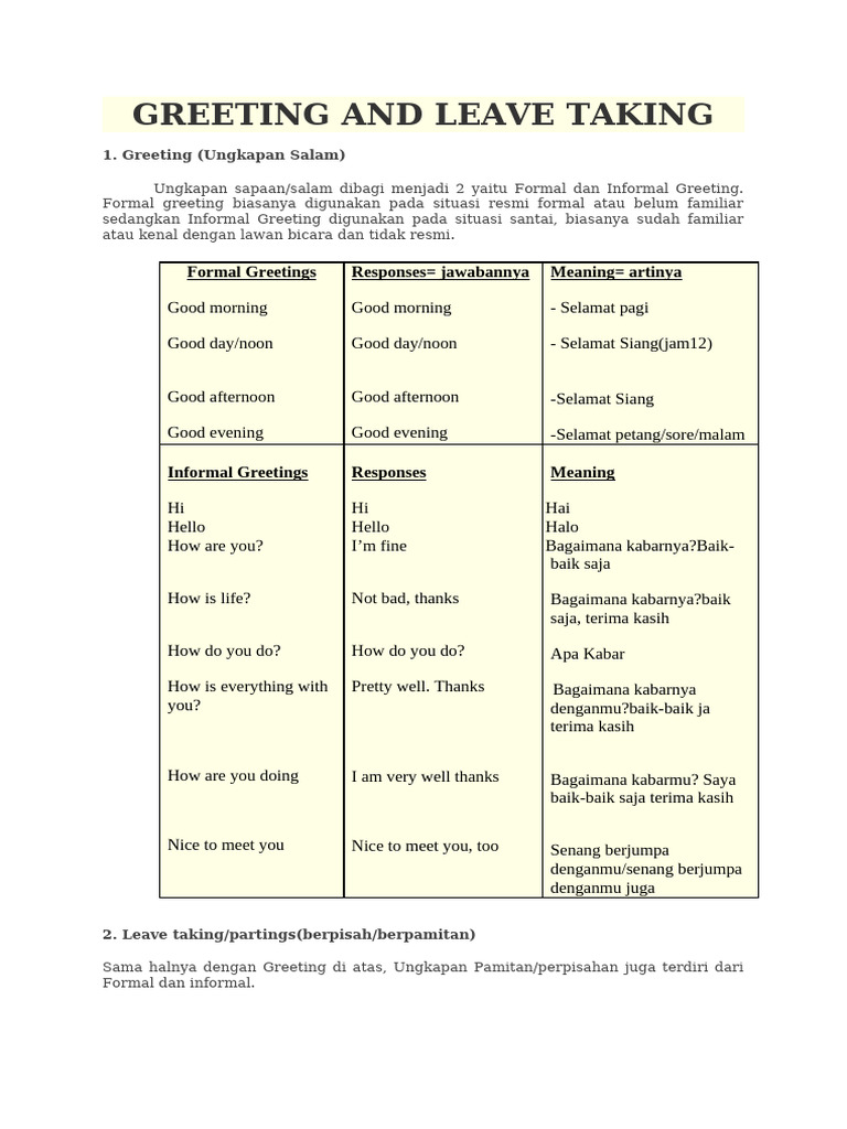 Greeting and Leave Taking | PDF