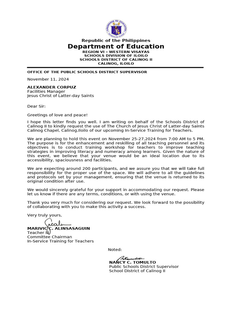Letter For INSET | PDF