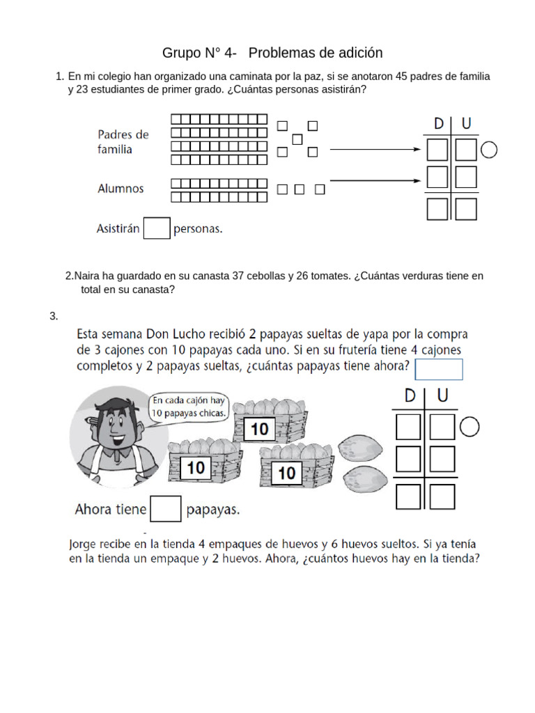 GRUPO 4 - Problemas de Adicion - Ficha | PDF