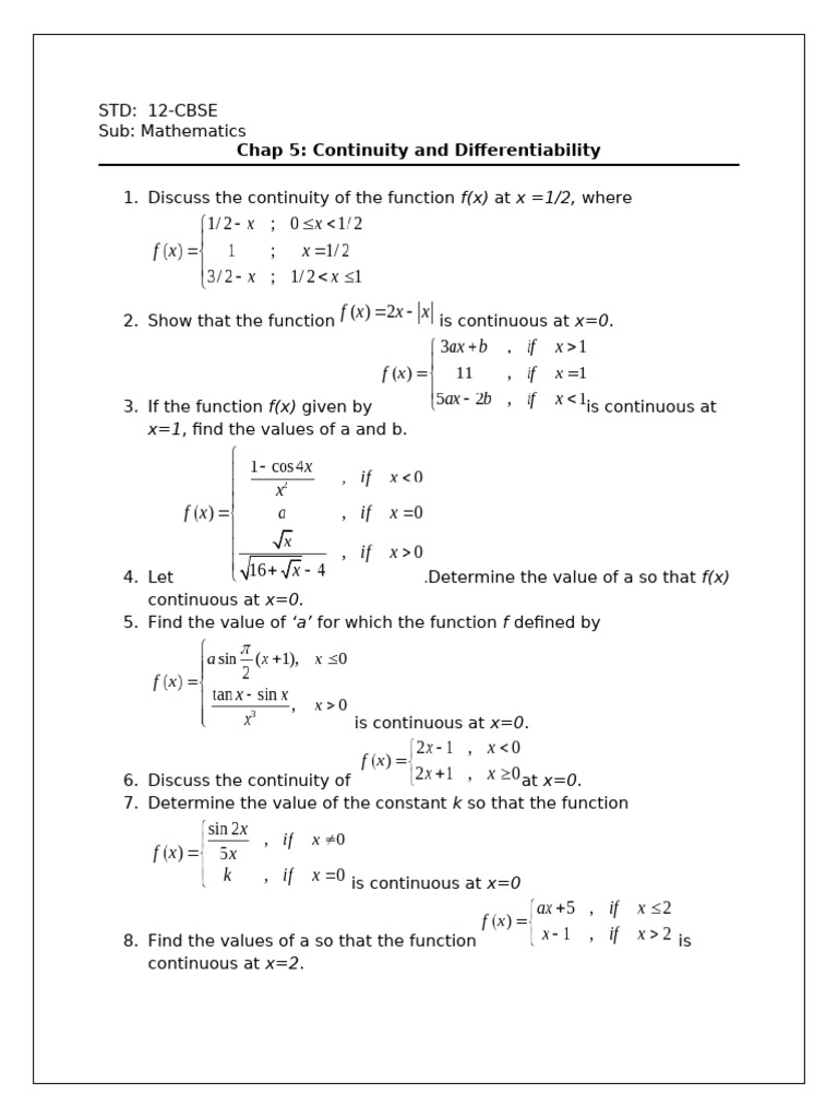 Chapter-5-Continuity and Differentiability | PDF | Continuous Function | Function (Mathematics)