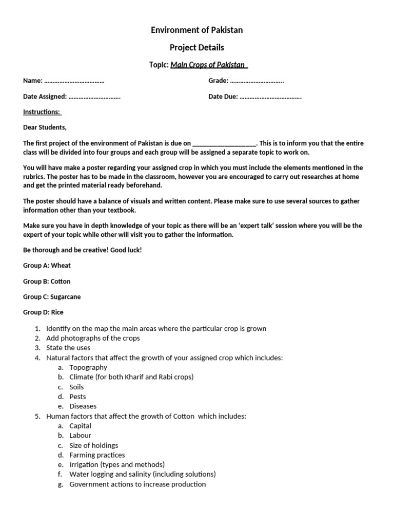 Agriculture Project Rubrics | PDF | Agriculture