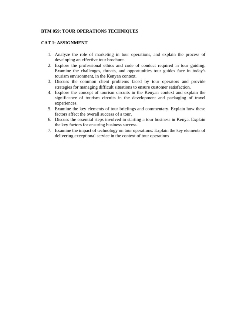 BTM 059 Tour Operations Techniques Assignment | PDF