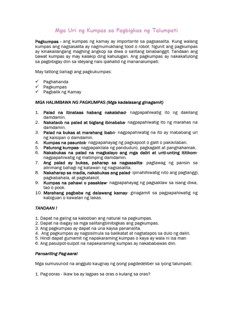 Kumpas NG Kamay Sa Talumpati | PDF