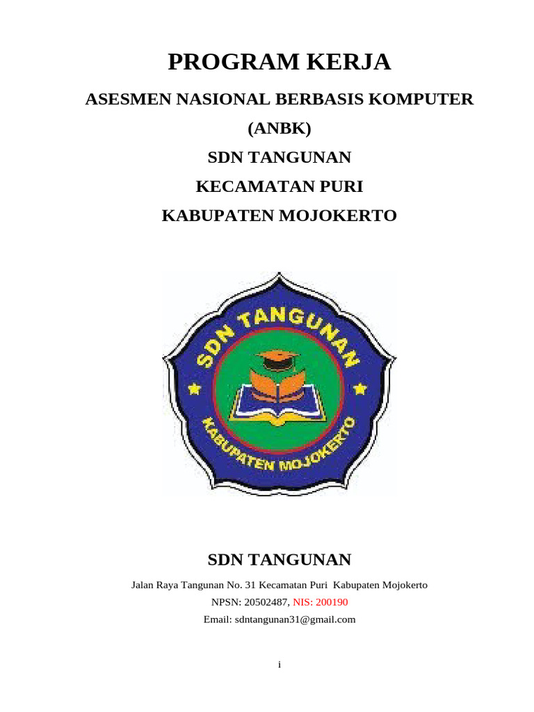 PROGRAM KERJA ANBK SDN Tangunan 2024 | PDF
