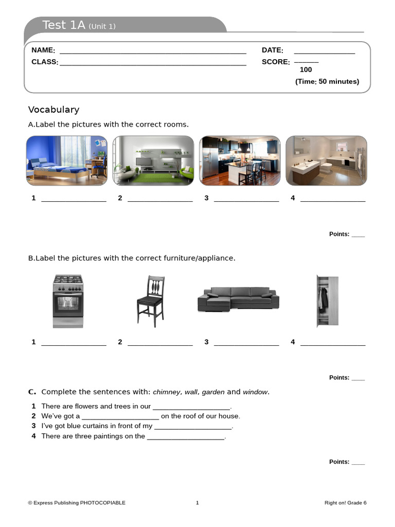 Grade 6 Unit 1 Test: Vocabulary & Grammar | PDF