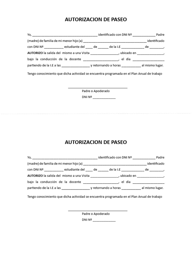 Autorizacion Paseo | PDF