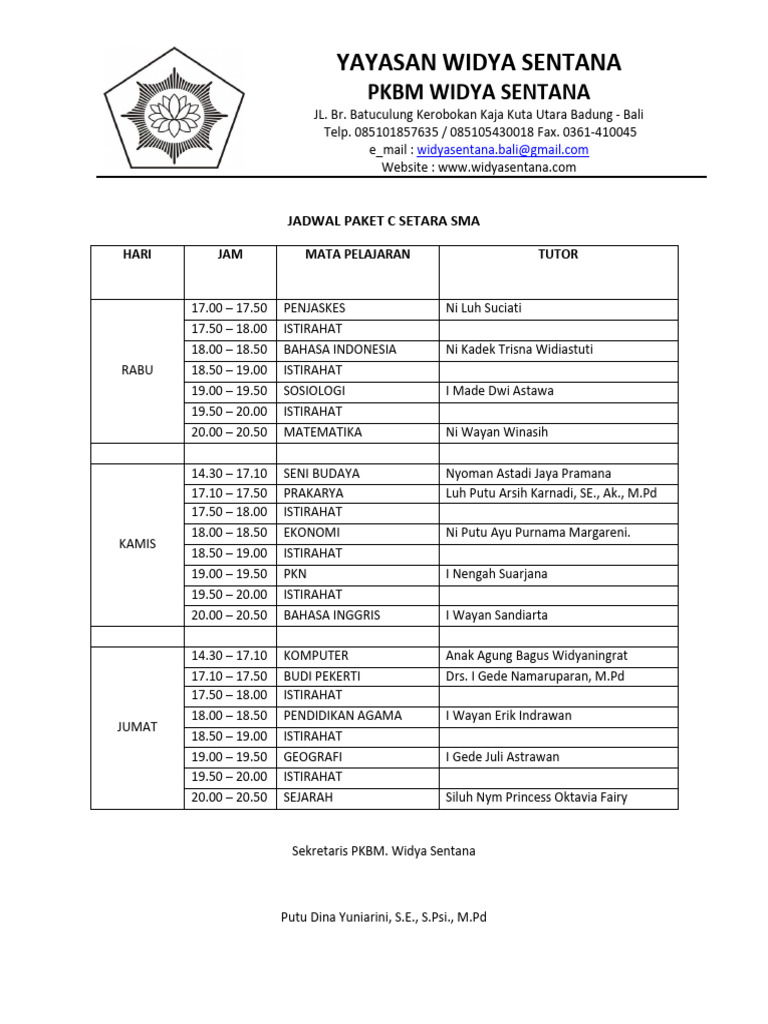 JADWAL PAKET C SETARA SMA - TRIWULAN II SEMESTER I TAHUN PELAJARAN 2022 2023 PDF | PDF
