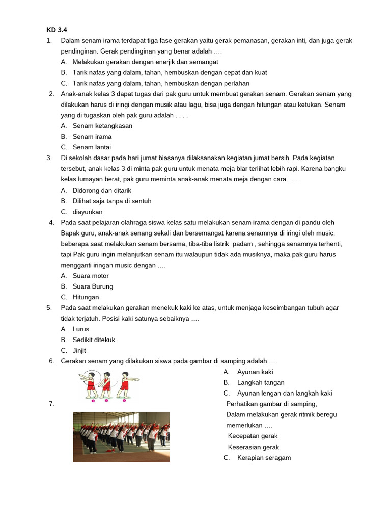 Soal Pjok PTS Kelas 3 Semester 2 Th. 2021 - 2022 | PDF