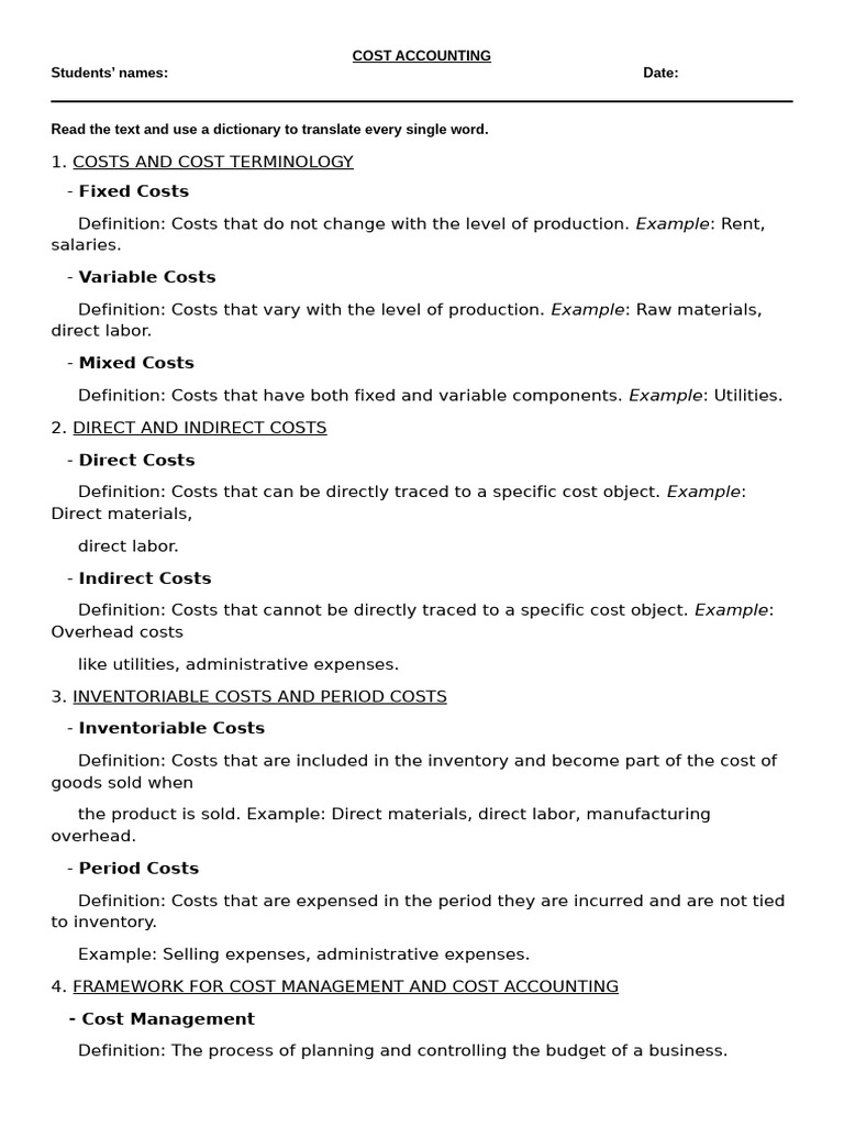 Cost Accounting Basics for Students | PDF