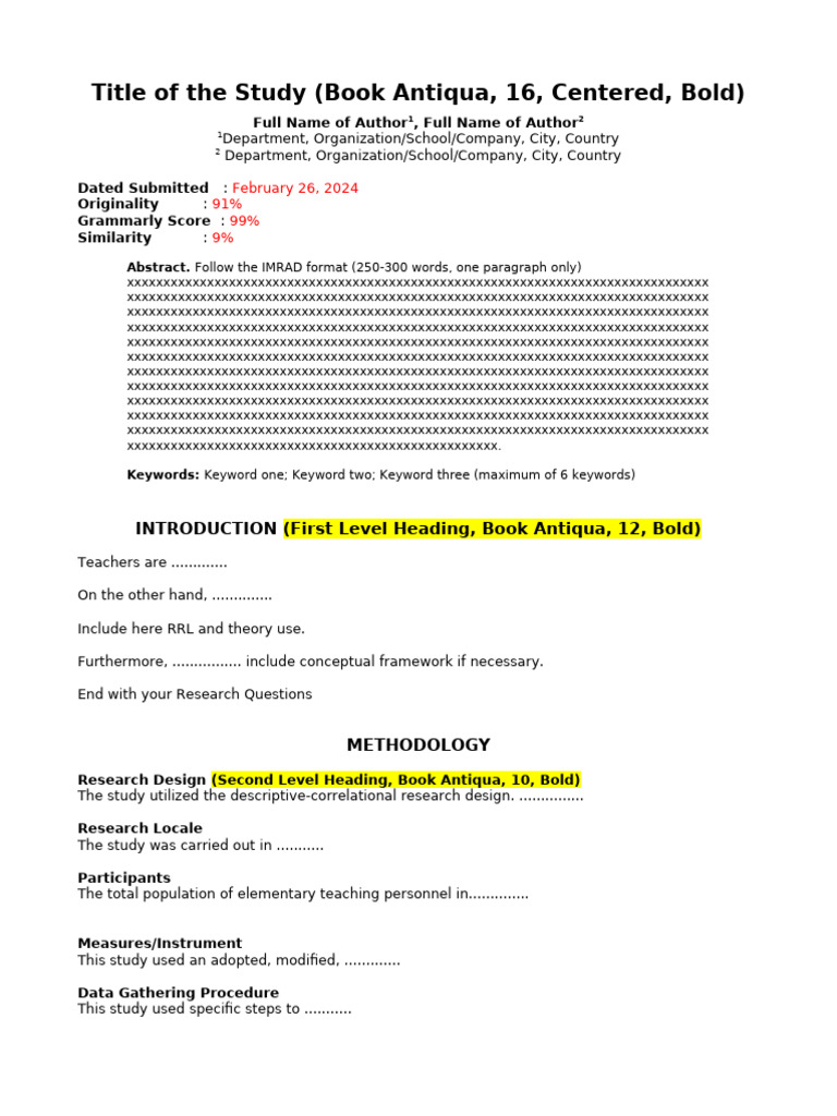 IMRAD Manuscript Template | PDF | Science