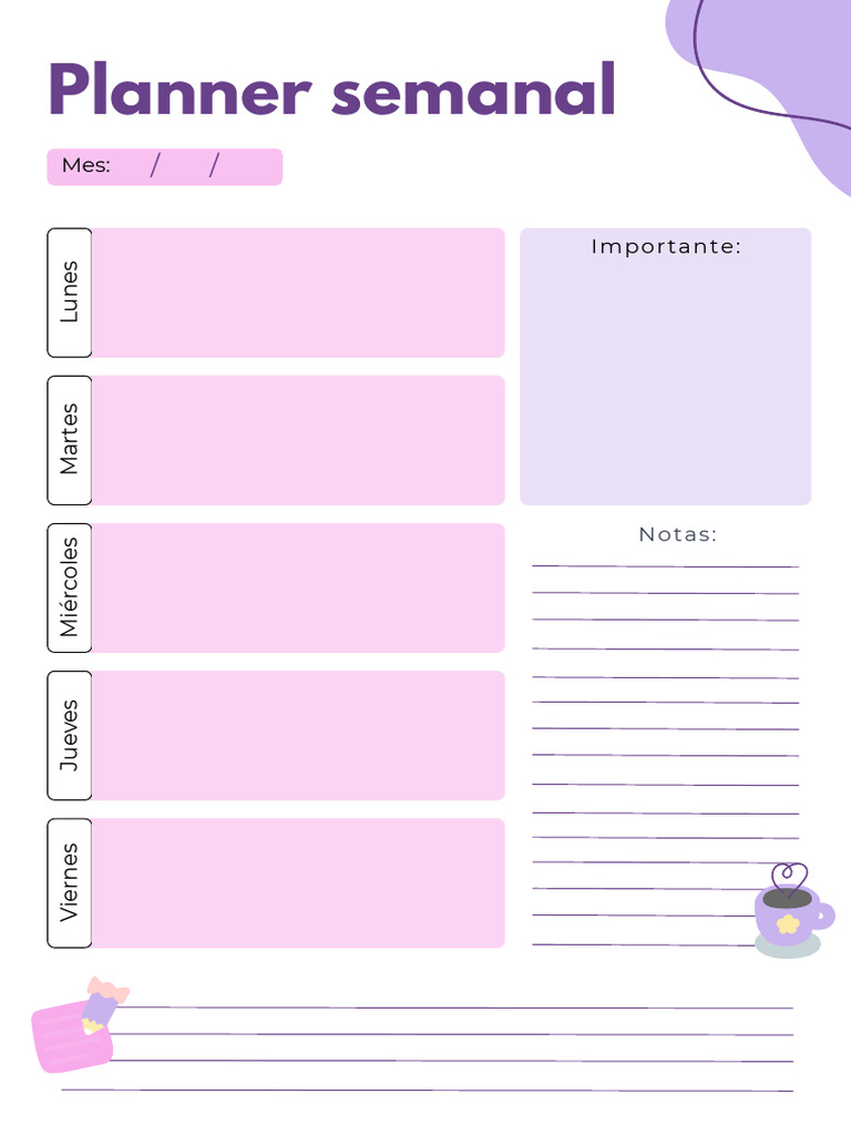 Documento A4 Planner Semanal Orgánico Morado | PDF