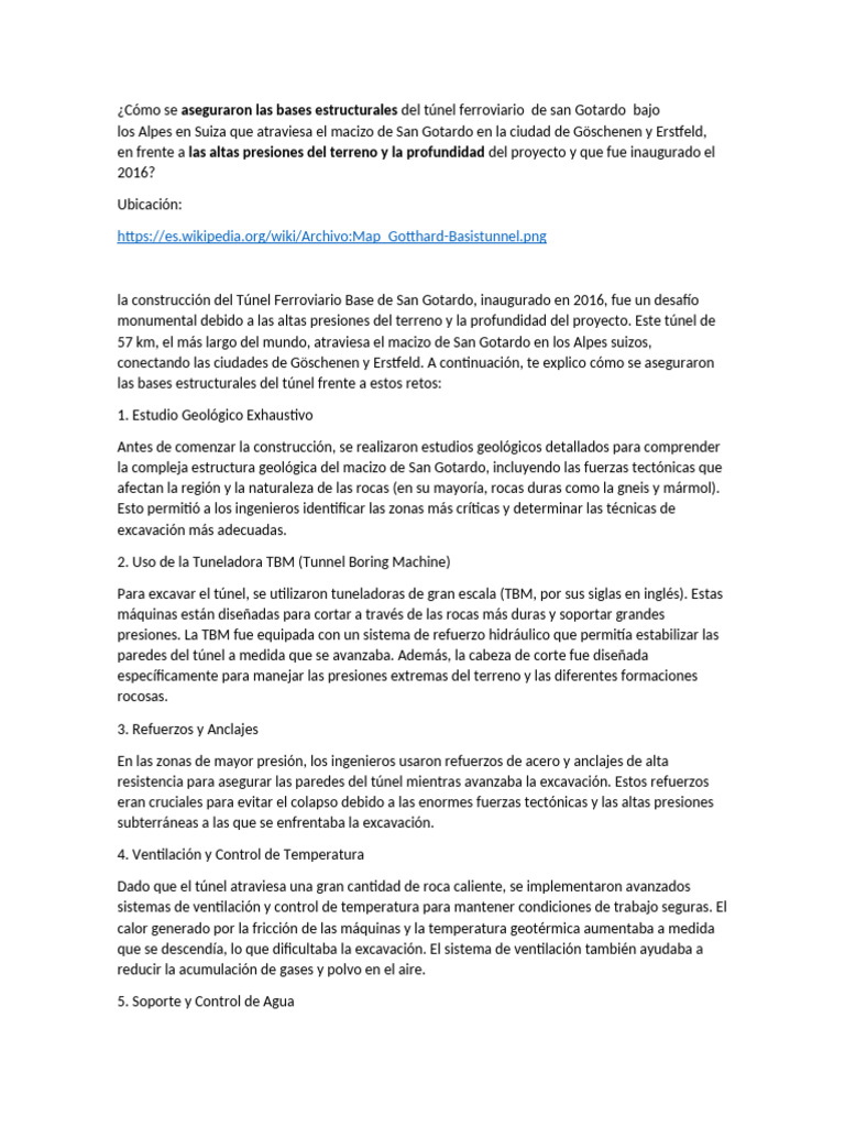 Aseguramiento Estructural del Túnel San Gotardo | PDF | Túnel | Agua