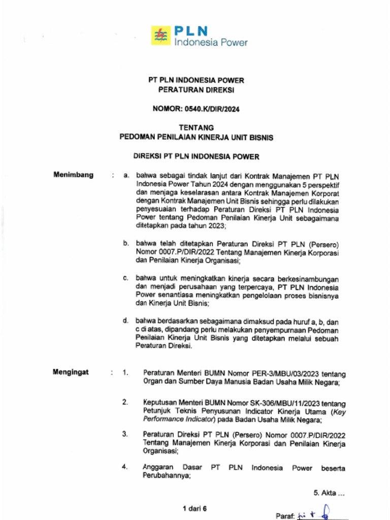 Pedoman Penilaian Kinerja PLN 2024 | PDF