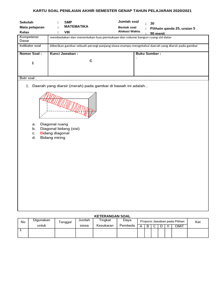 Kartu Soal Pas Genap MTK KLS 8 2020-2021 | PDF