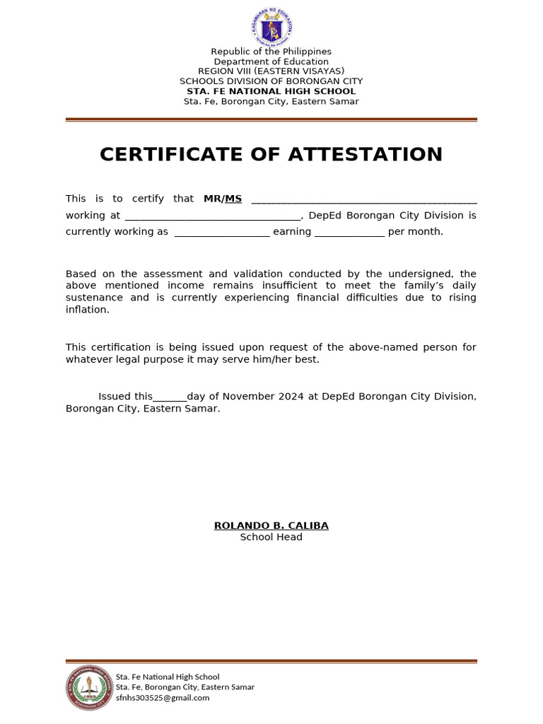 Certificate of Attestation-With School Name and Logo-V1 | PDF