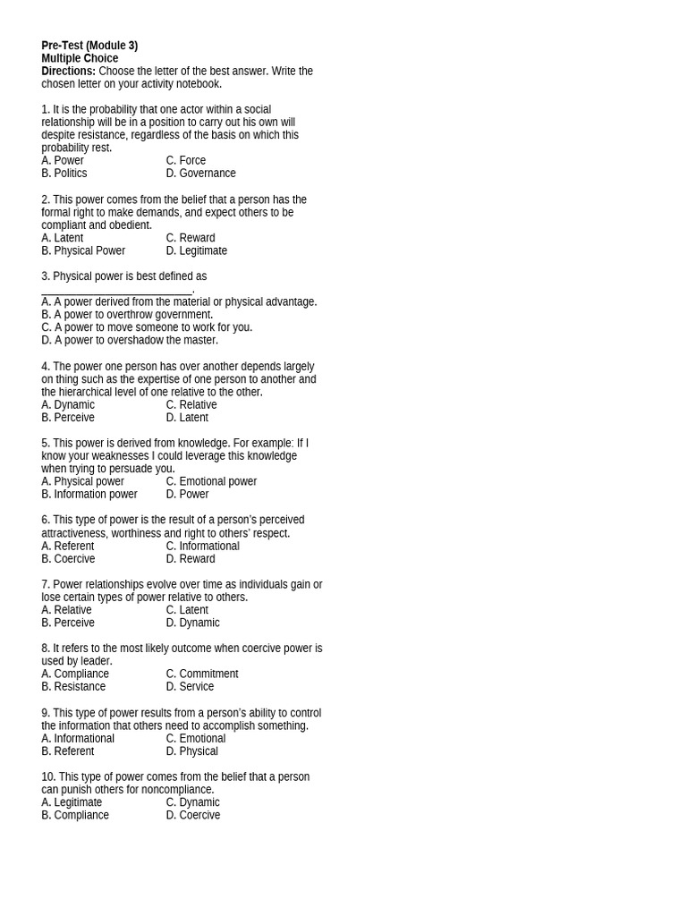 PPG Quiz Module 3 Pretest | PDF | Social Psychology | Psychological ...
