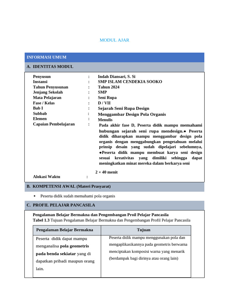 2819 Modul Ajar 1 Seni Rupa Menggambar Design | PDF