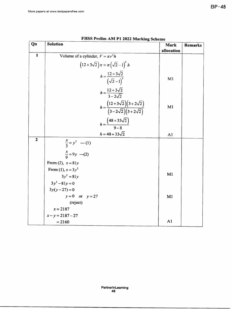 Sec4 2022 AMaths Prelims Fuhua A | PDF