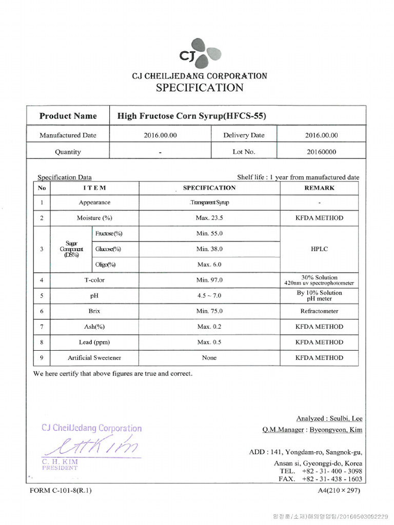 Specification HFCS-55 | PDF