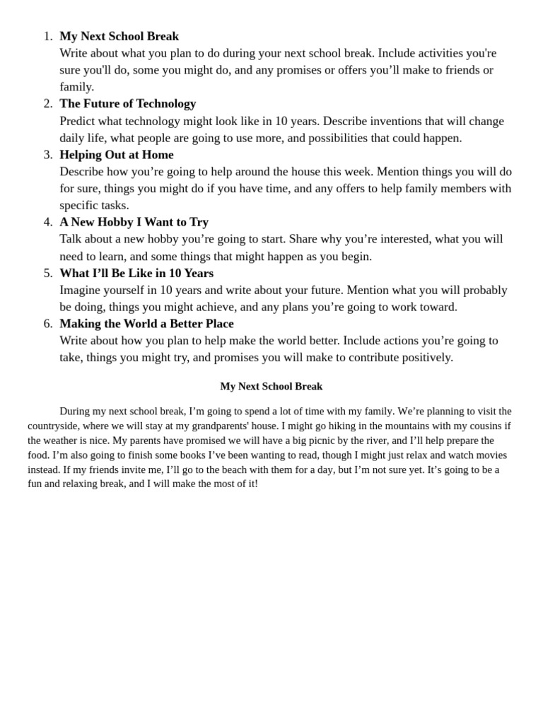 My Next School Break | PDF