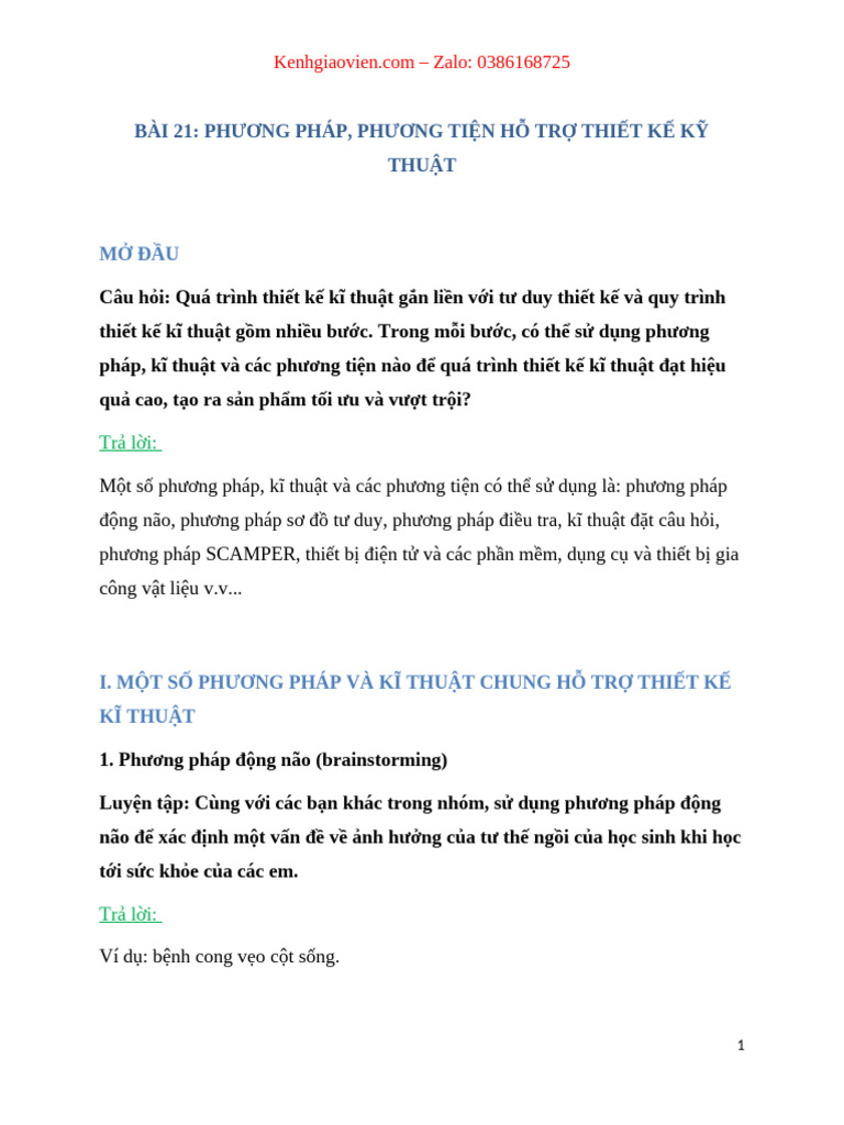 Da Cong Nghe 10 Thiet Ke Va Cong Nghe Bai 21. Phuong Phap Phuong Tien Ho Tro Thiet Ke Ky Thuat | PDF