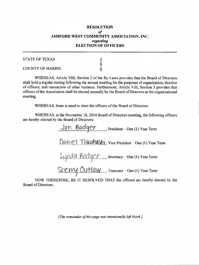 Resolution Regarding Election of Officers | PDF | Board Of Directors