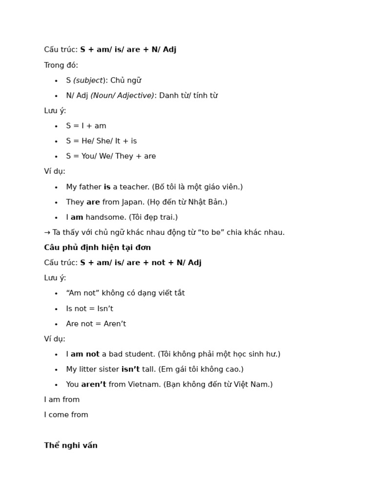 Hiện tại đơn với động từ tobe | PDF