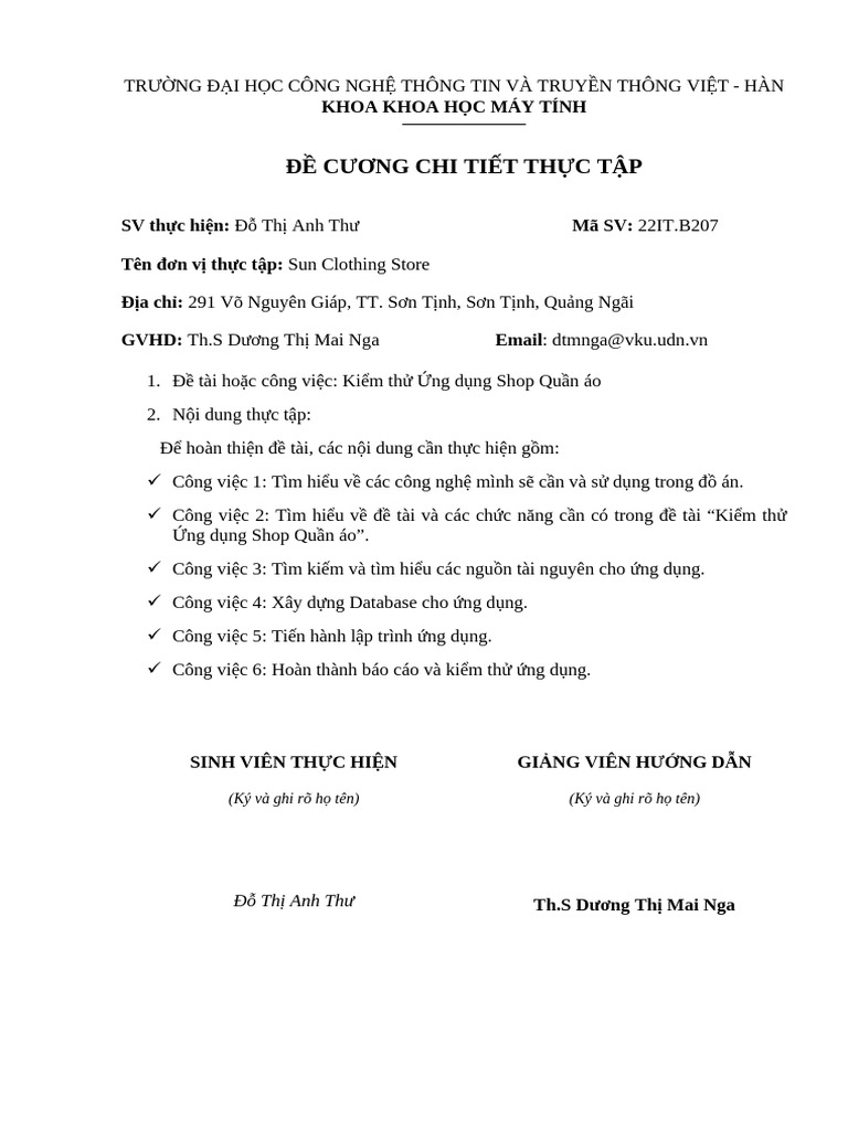 De Cuong Chi Tiet Thuc Tap | PDF