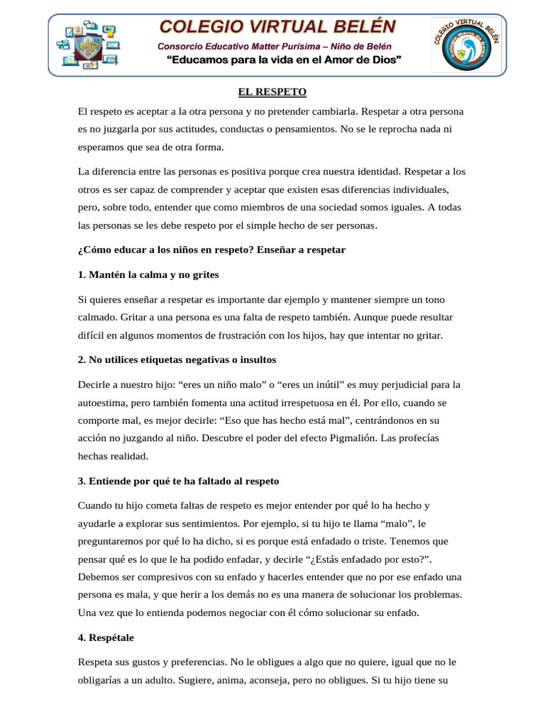El Respeto 2 Ciclo | PDF | Autoestima | Sicología