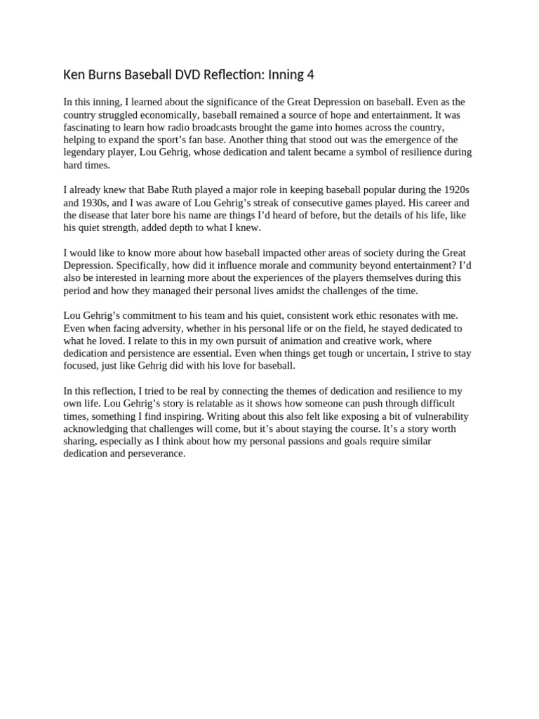 Ken Burns Baseball DVD Reflection | PDF