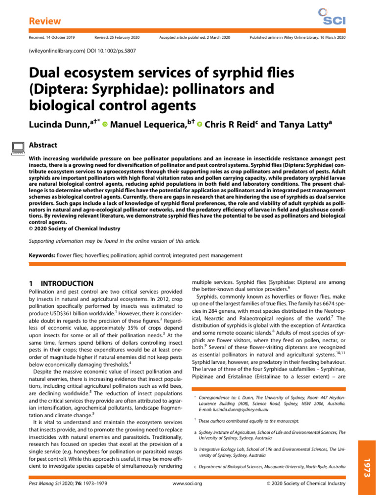 Dual Ecosystem Services of Syrphid Flies (Diptera - Syrphidae) - Pollinators and Biological ...