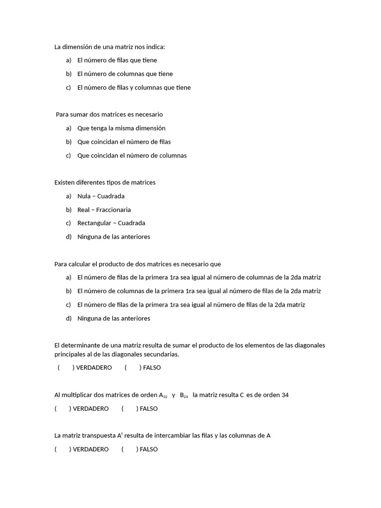 Matrices Ejercicios | PDF