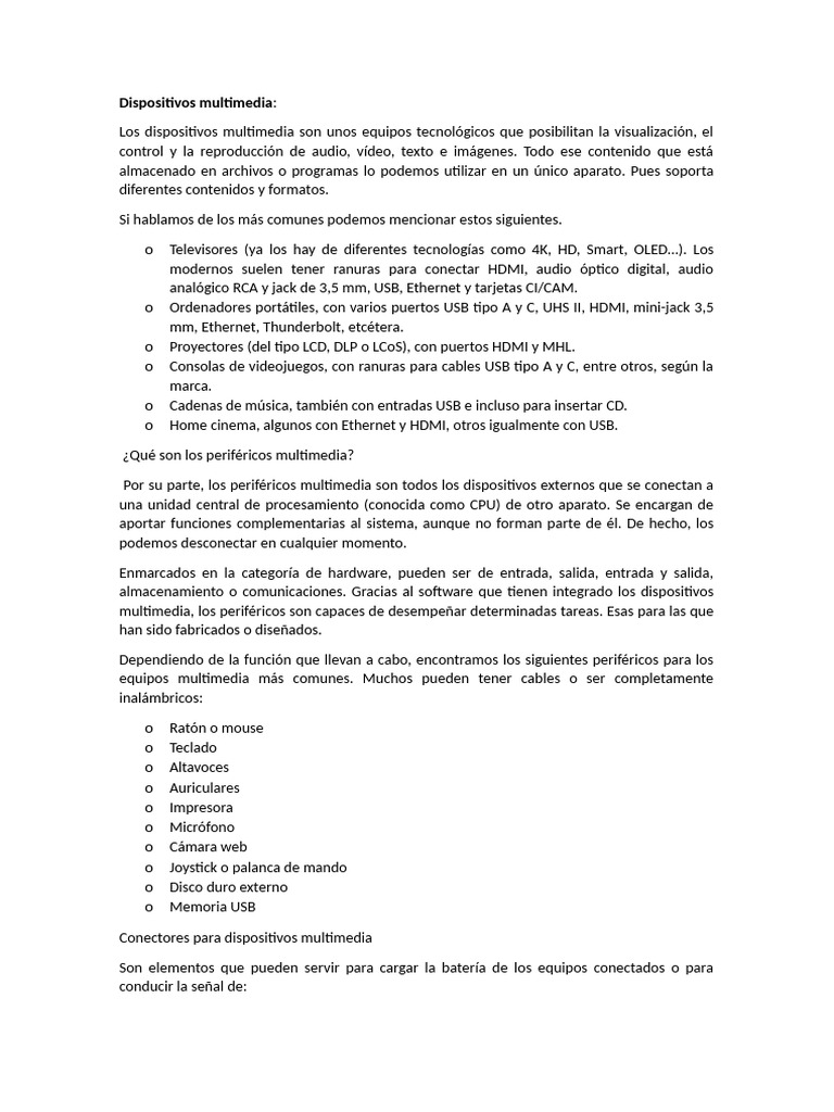 Guía de Dispositivos y Conectores Multimedia | PDF | Hdmi | Periférico